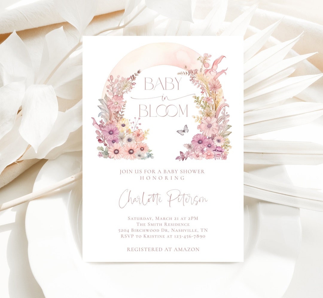 Editable Spring Garden Baby Shower Invitation, Printable Girl Baby in ...