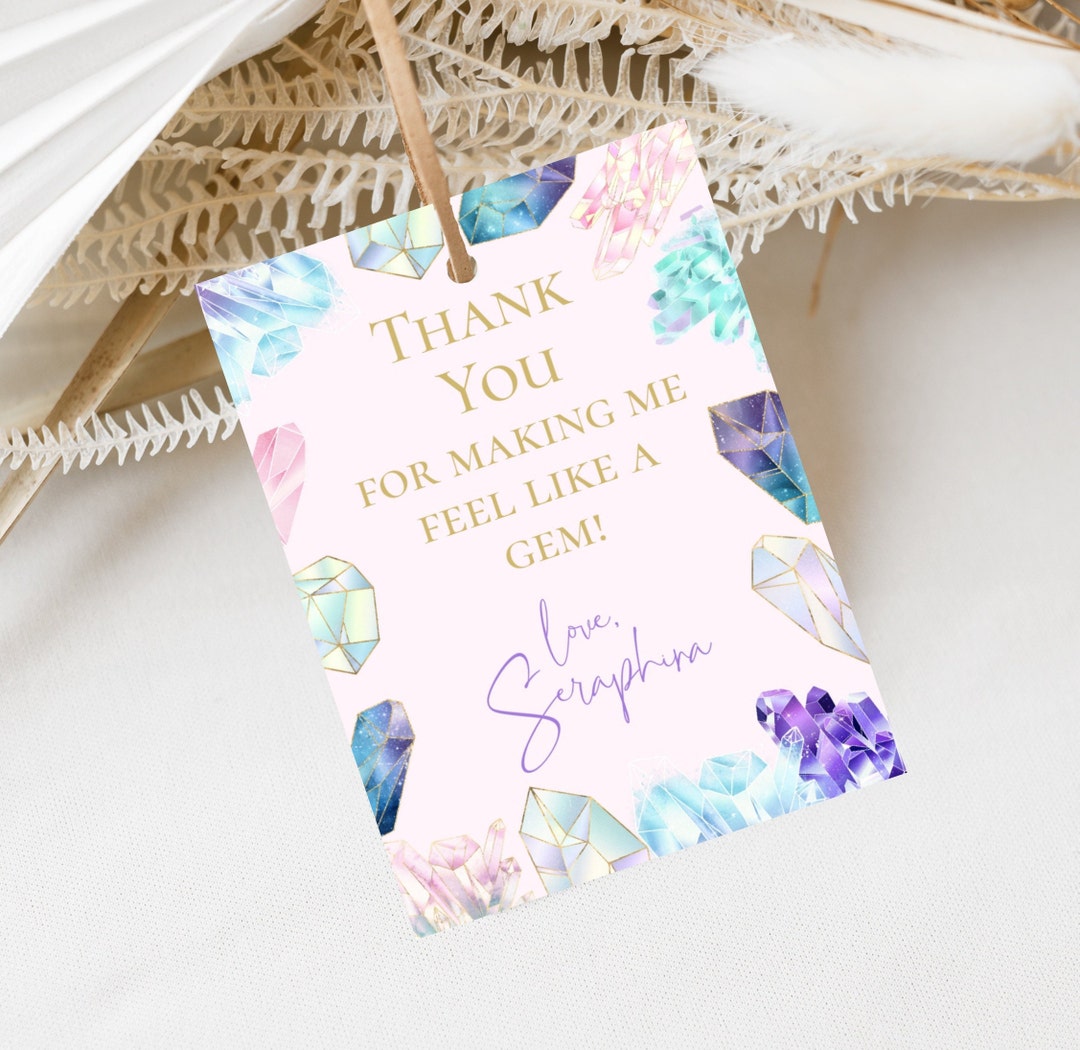 Crystal Gemstone Birthday Party Favor Tag, Geode Party Thank You Tag ...