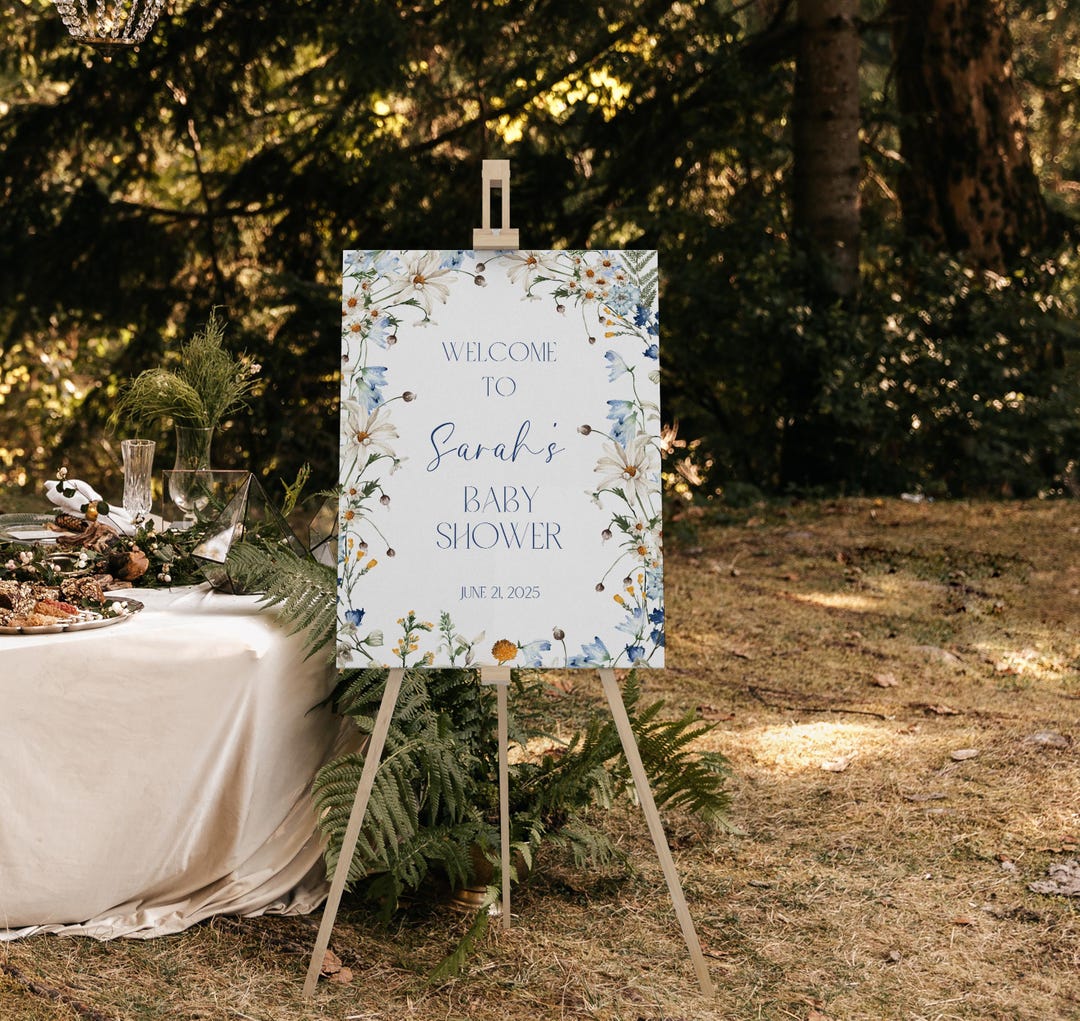 Editable Wildflower Welcome Sign Template, Dusty Blue Boho Wildflower ...