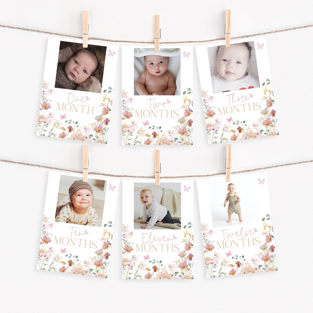 Editable Wildflower First Birthday 12 Month Photo Banner, Floral 1st ...