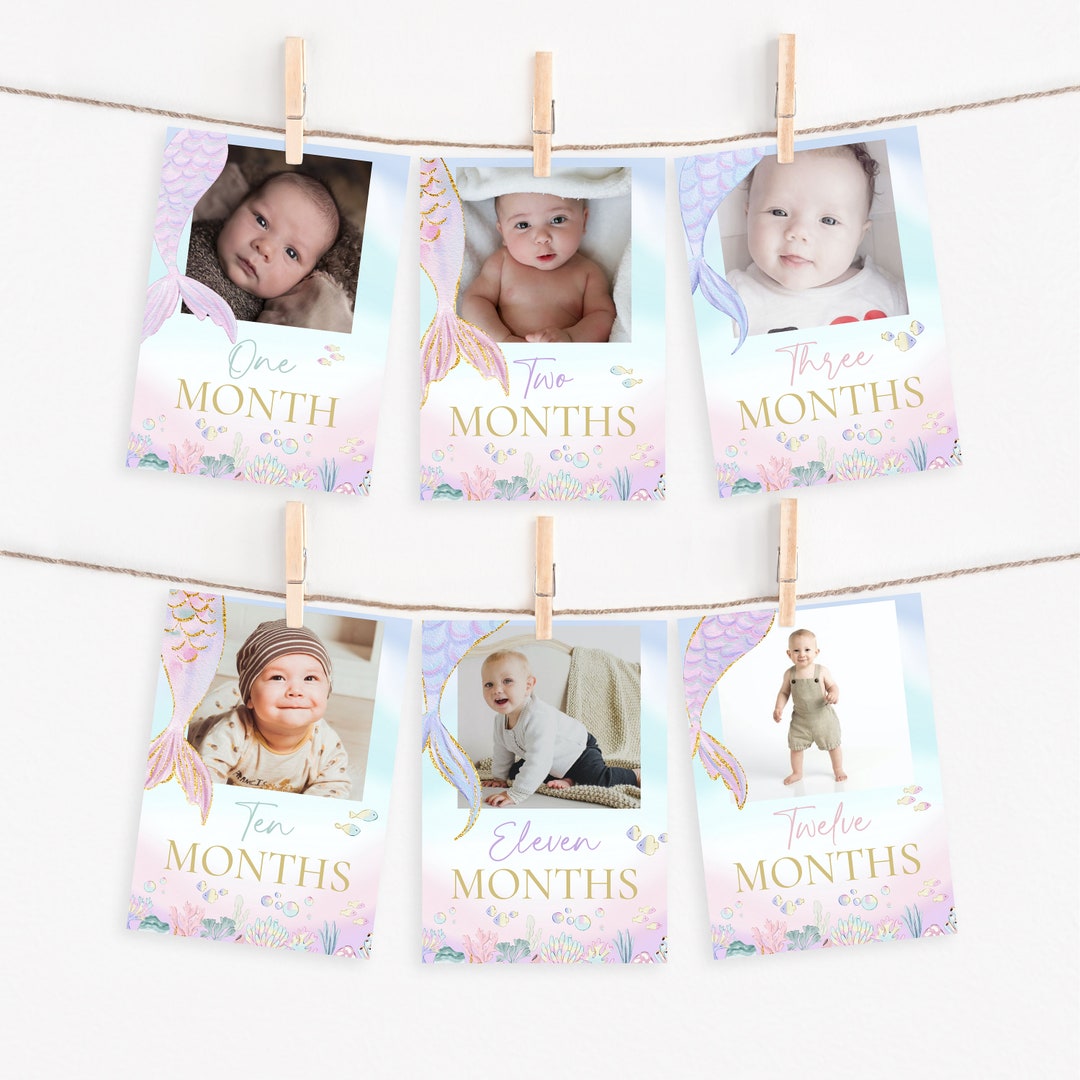 Mermaid Birthday 12 Month Photo Banner, Girl Mermaid Birthday Party ...