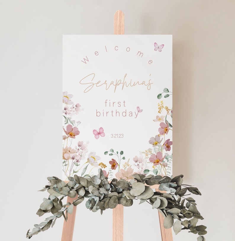 Editable Wildflower First Birthday Welcome Sign Floral 1st - Etsy