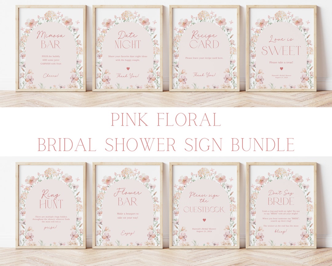 Pink Floral Bridal Shower Sign + Game Bundle, Wildflower Bridal Shower ...