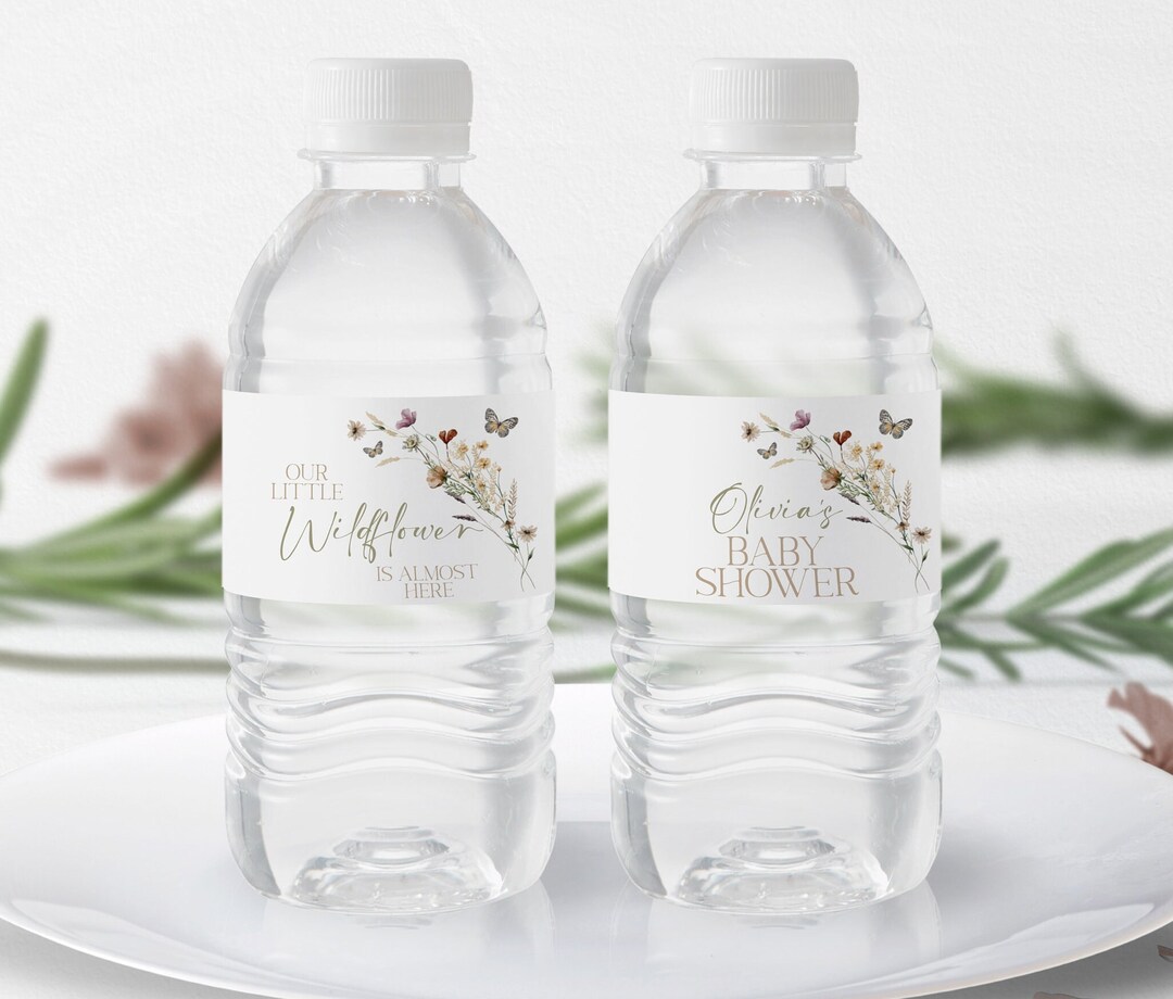 Editable Wildflower Party Water Bottle Label, Boho Wildflower Party ...