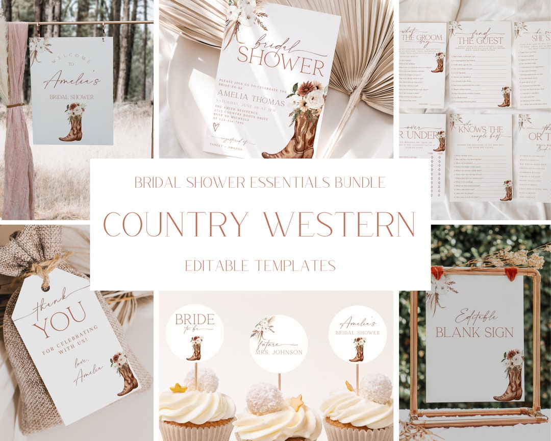 Boho Country Western Bridal Shower Invitation + Decoration Bundle ...