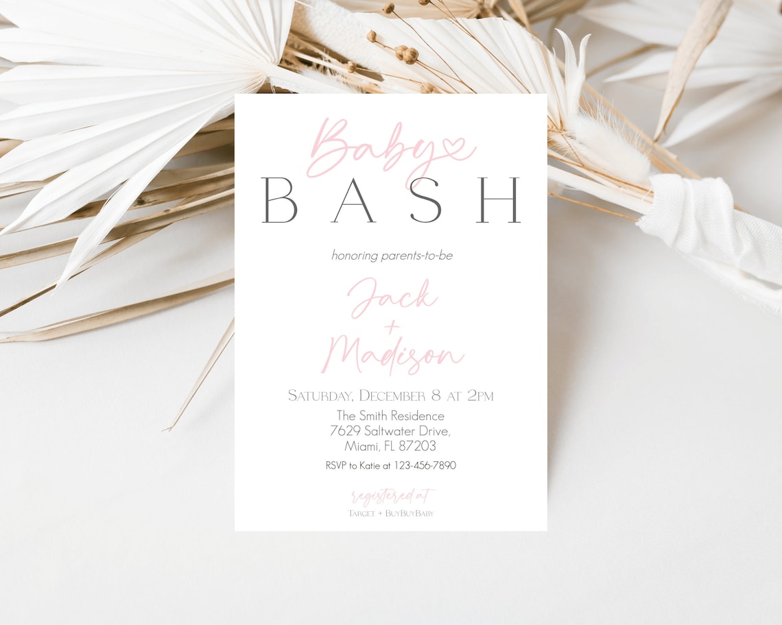 Editable Baby Bash Invitation Simple Invite Minimalist Girl - Etsy