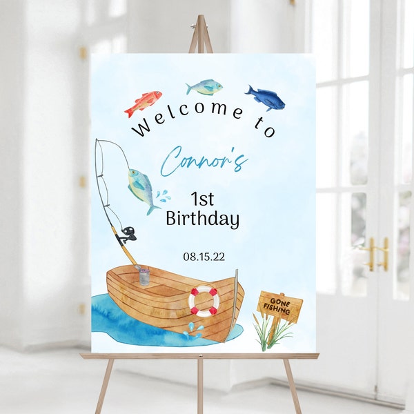 First Birthday Fishing Sign - Etsy