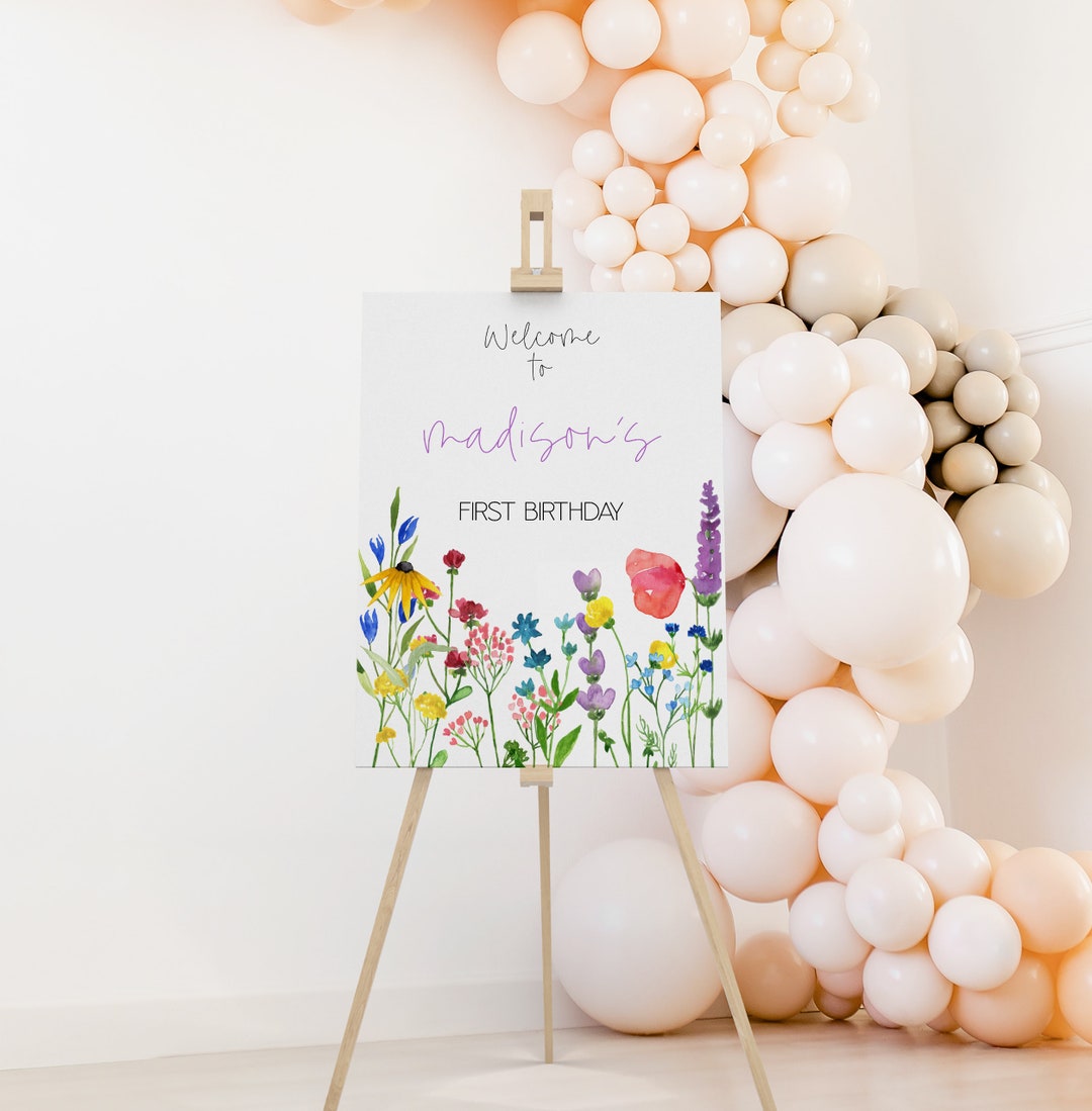 Editable Wildflower Welcome Sign, Wildflower First Birthday Decoration ...