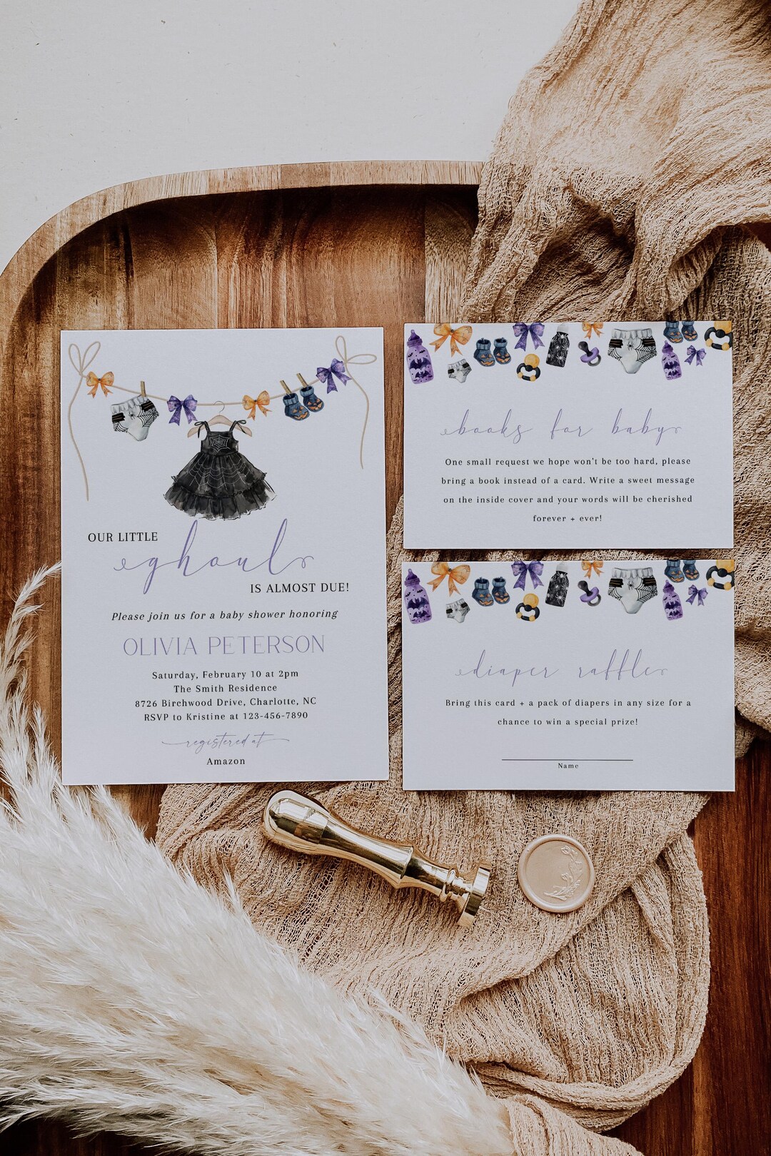 Halloween Baby Shower Invitation Bundle, Little Ghoul Baby Shower ...