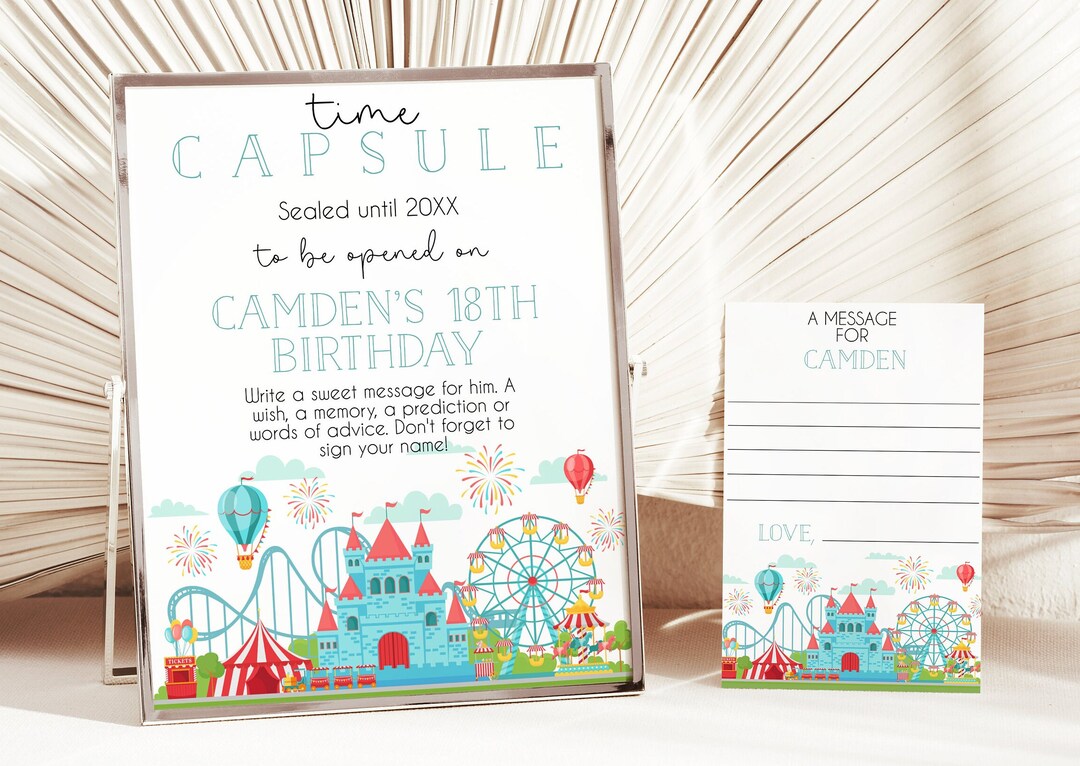Editable Carnival Birthday Time Capsule, Amusement Park Time Capsule ...