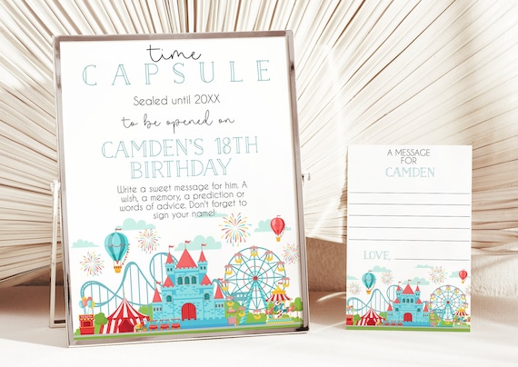 Editable Carnival Birthday Time Capsule Amusement Park Time - Etsy