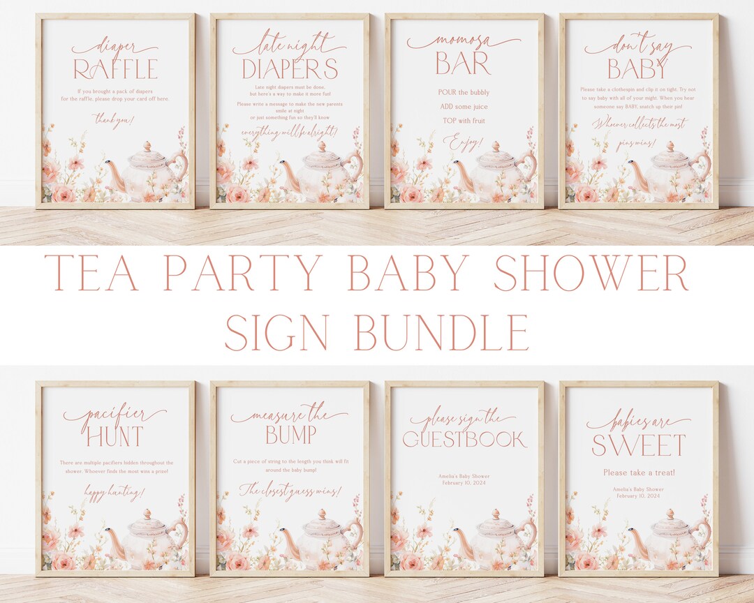 Editable Tea Party Baby Shower Sign Bundle, Printable Tea for Two Baby ...