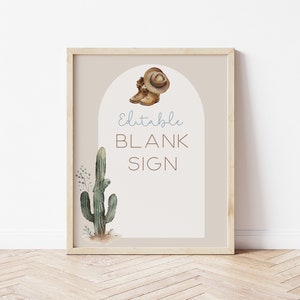 Cowboy Editable Blank Sign Template, Country Western Party Decoration ...