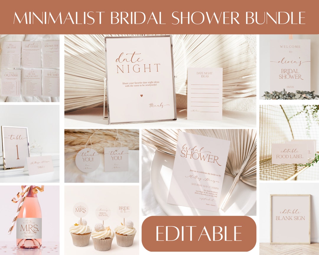 Minimalist Bridal Shower Invitation Bundle, Minimal Boho Bridal Shower ...