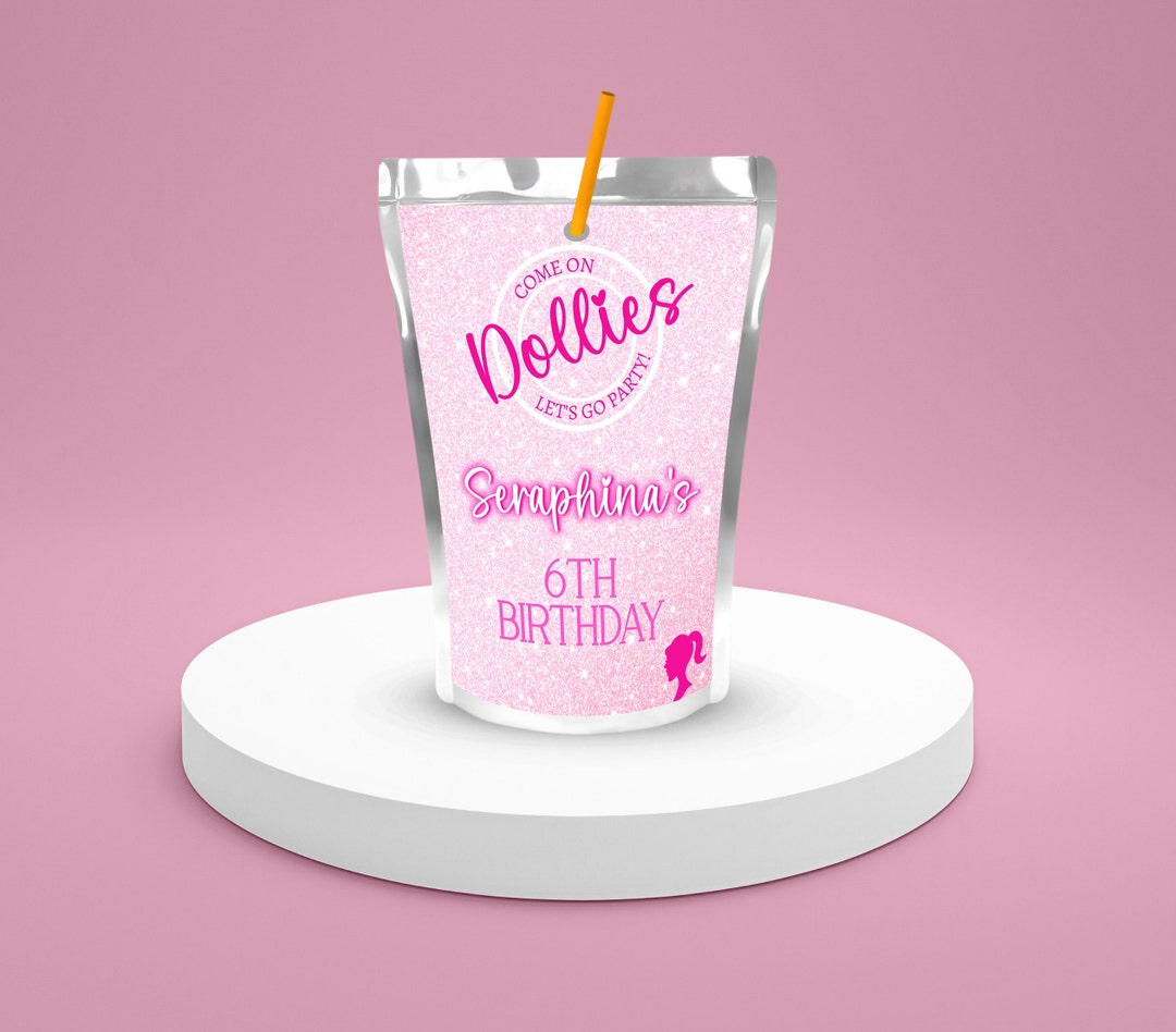 Editable Pink Glitter Doll Birthday Party Capri Sun Label, Girl ...