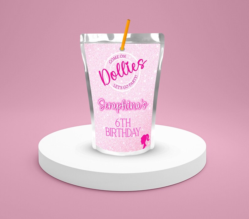 Editable Pink Glitter Doll Birthday Party Capri Sun Label - Etsy