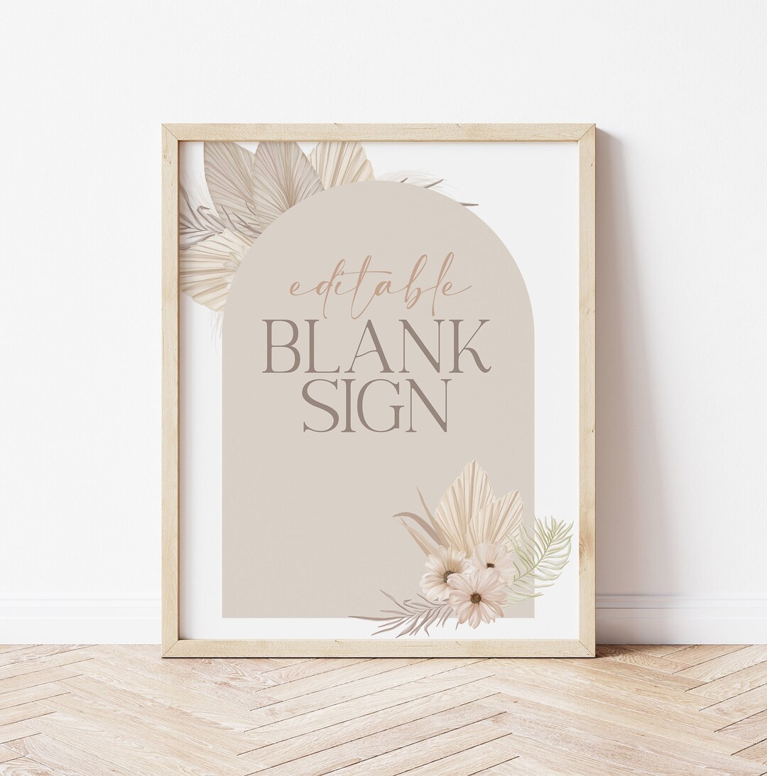 Editable Floral Boho Blank Sign Template, Pampas Grass Printable Blank ...