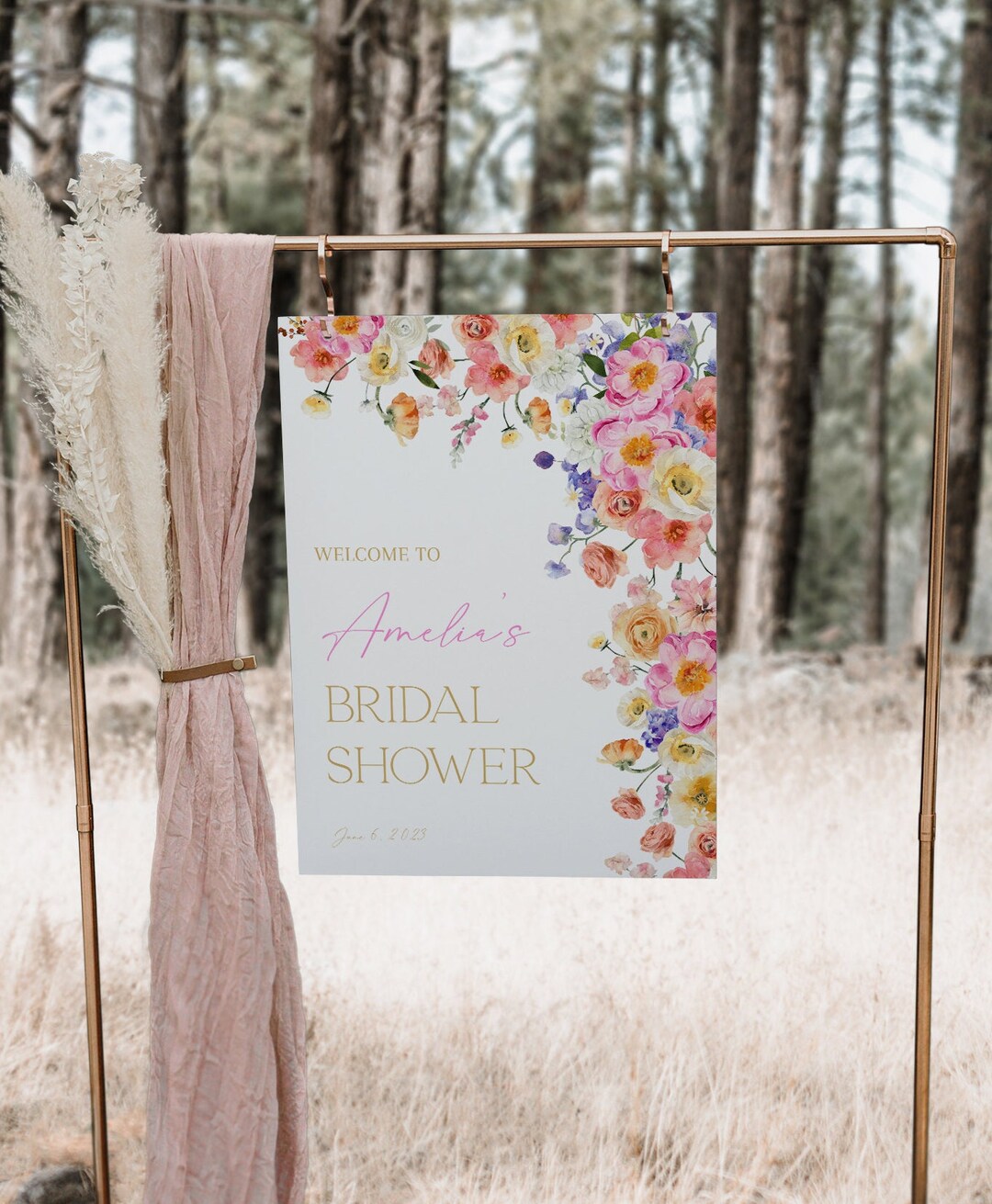 Hot Pink Floral Welcome Sign, Bright Pink + Orange Summer Garden Bridal ...