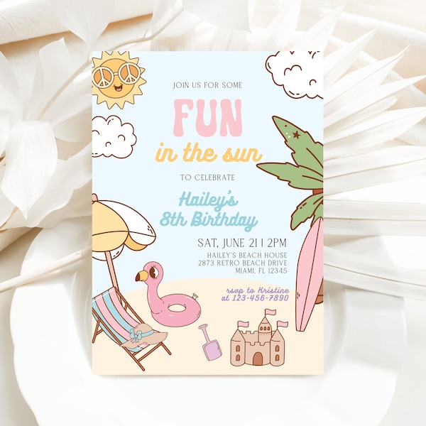 Girls Beach Birthday Party Invitation - Etsy