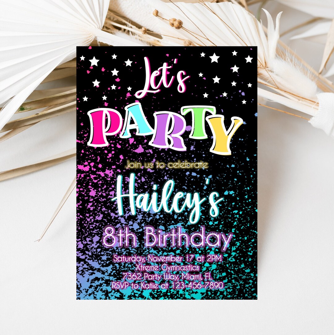 Neon Birthday Party Invitation, Neon Glow Party Invite, Let's Party ...