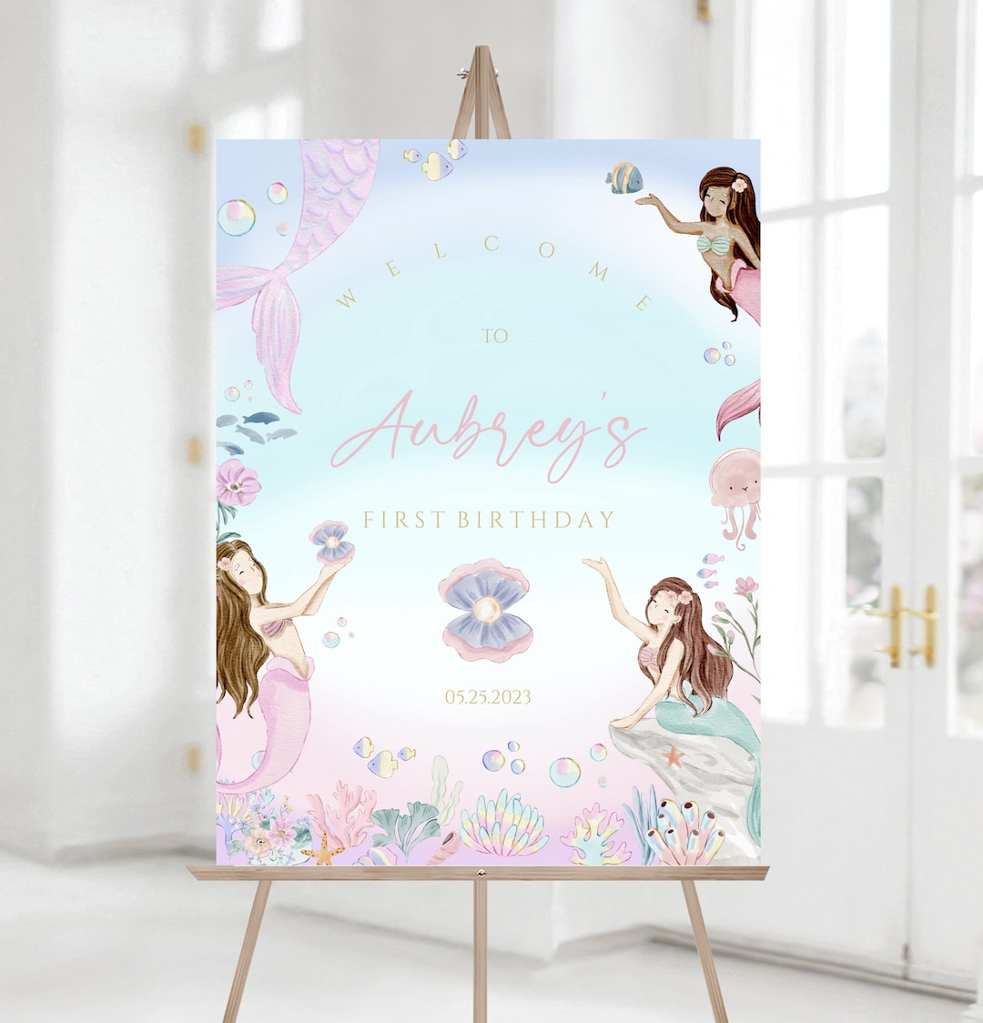 Mermaid Birthday Welcome Sign, Girl Mermaid Birthday Party Decor ...