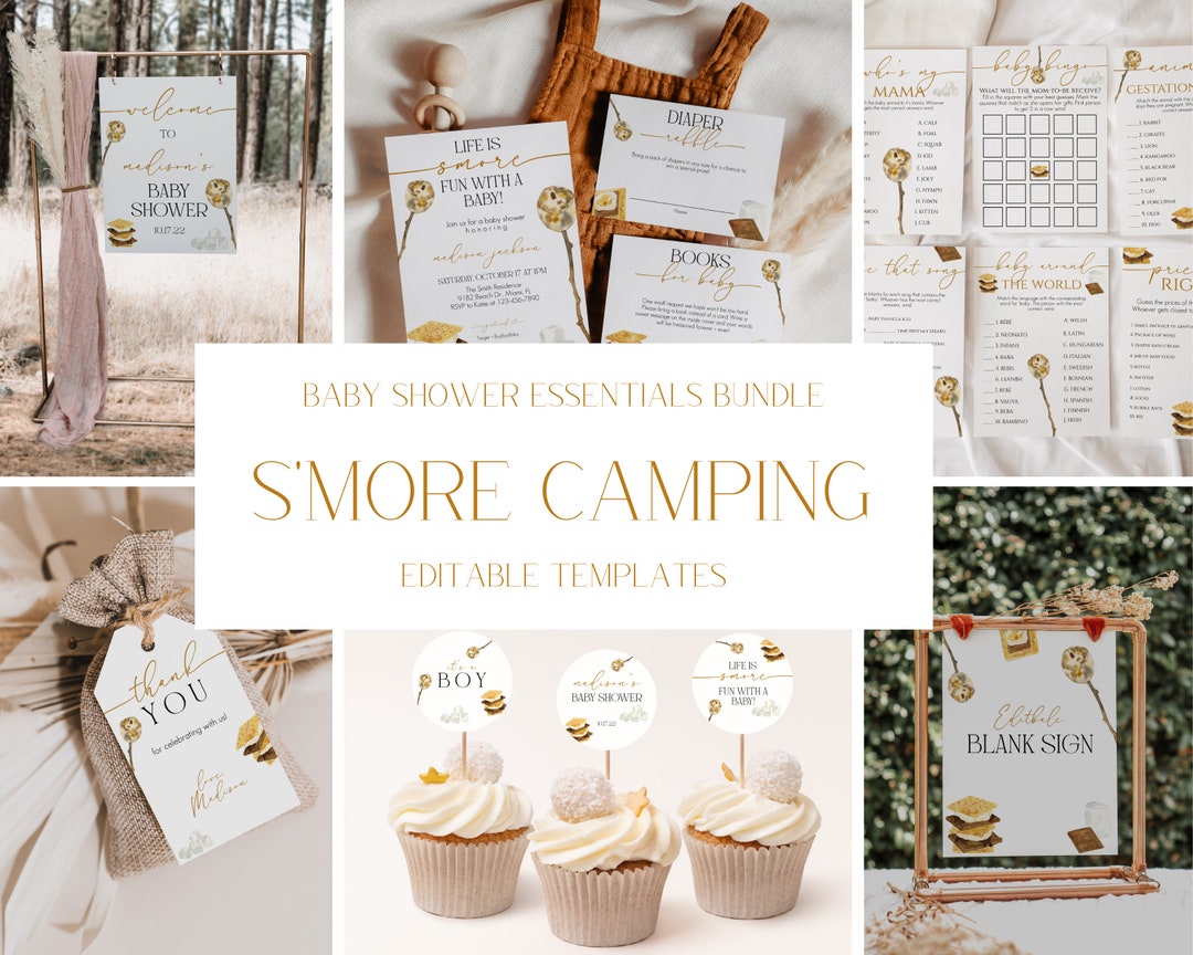 S'more Baby Shower Invitation Decoration Bundle , Camping Baby Shower ...
