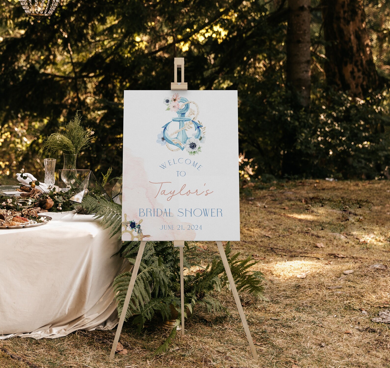 Editable Nautical Bridal Shower Welcome Sign, Floral Anchor Bridal ...