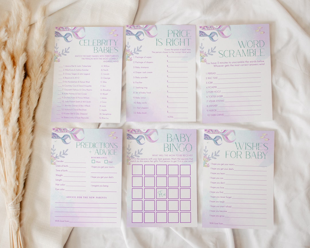 Editable Mermaid Baby Shower Game Bundle, Printable Under the Sea Baby ...