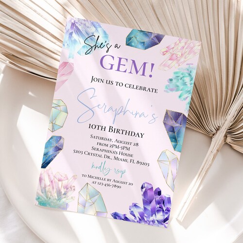 Crystal Gemstone Birthday Invitation Geode Birthday - Etsy