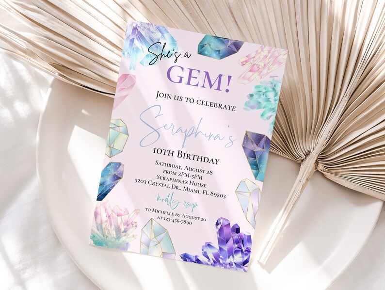 Crystal Gemstone Birthday Invitation Geode Birthday - Etsy