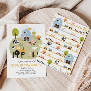 Editable Farm Birthday Invitation, Modern Barn Animals Party Invite ...
