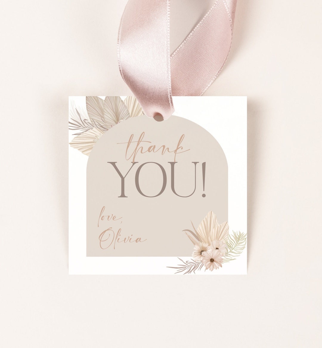 Editable Floral Boho Party Favor Tag, Pampas Grass Printable Thank You ...