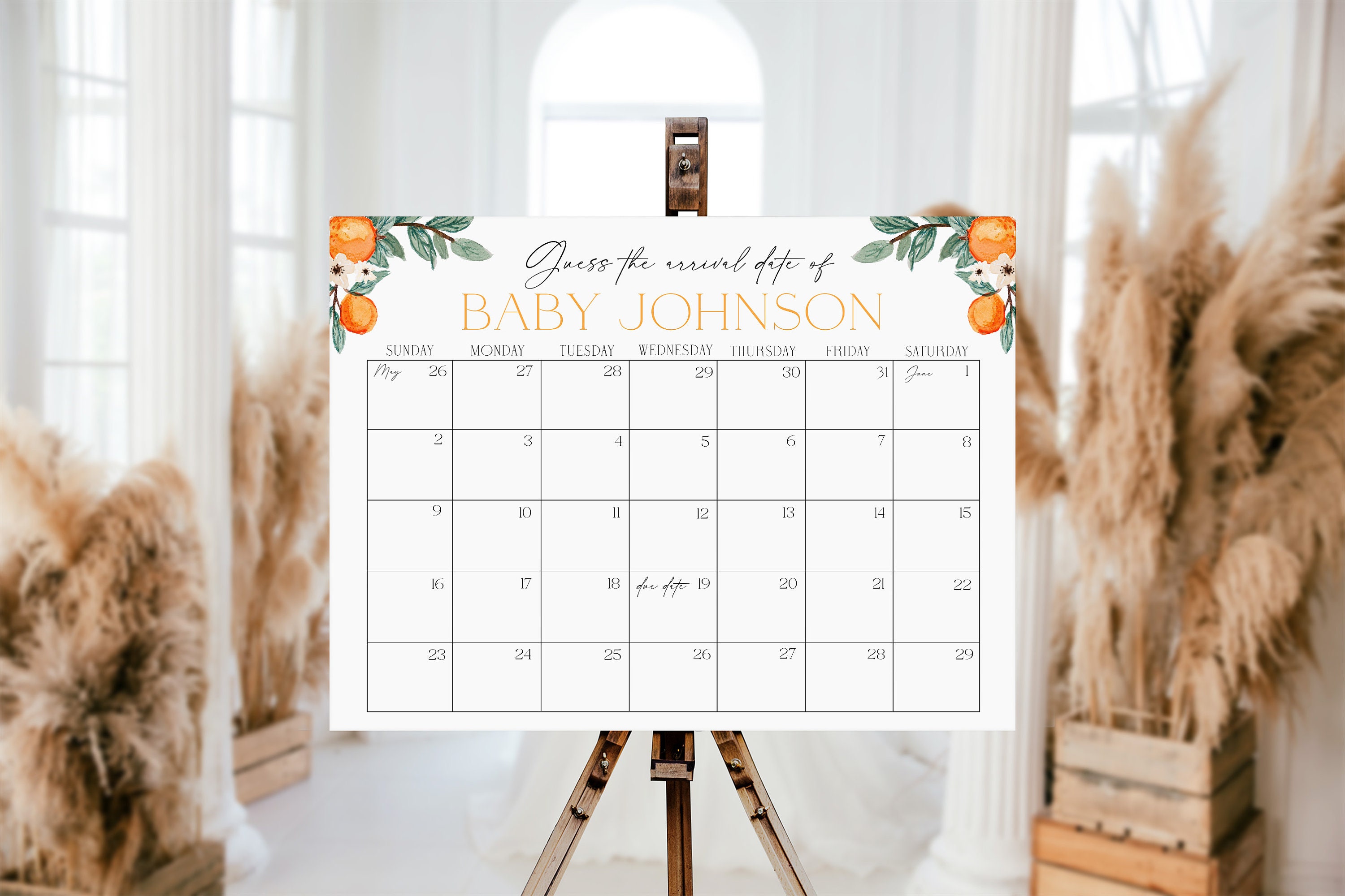 Little Cutie Baby Shower Guess the Due Date Game, Editable Clementine ...