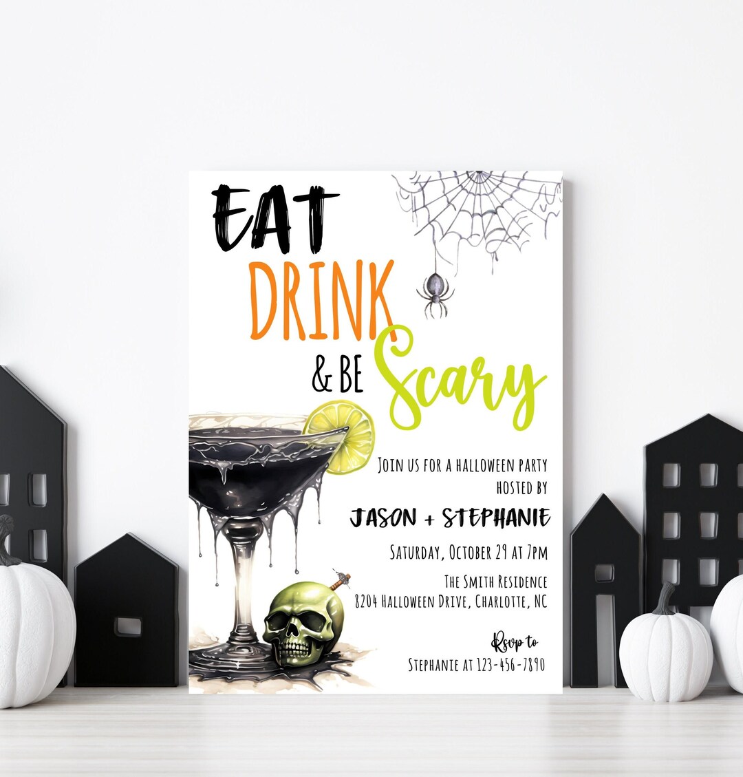 Editable Eat, Drink & Be Scary Party Invitation Template, Adult ...