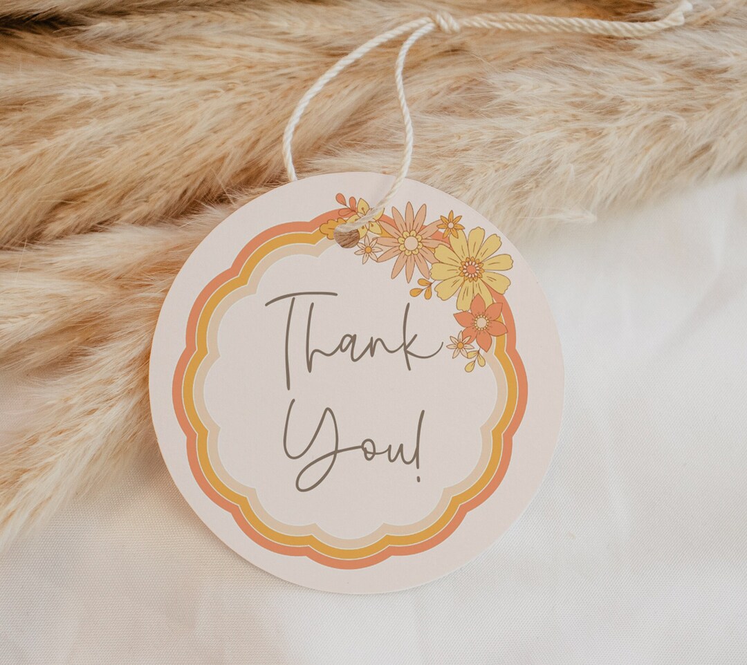 Editable Retro Floral Birthday Party Favor Tag, Printable Girl Groovy ...