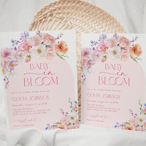 Editable Pink + Purple Floral Baby Shower Invitation, Bright Floral ...