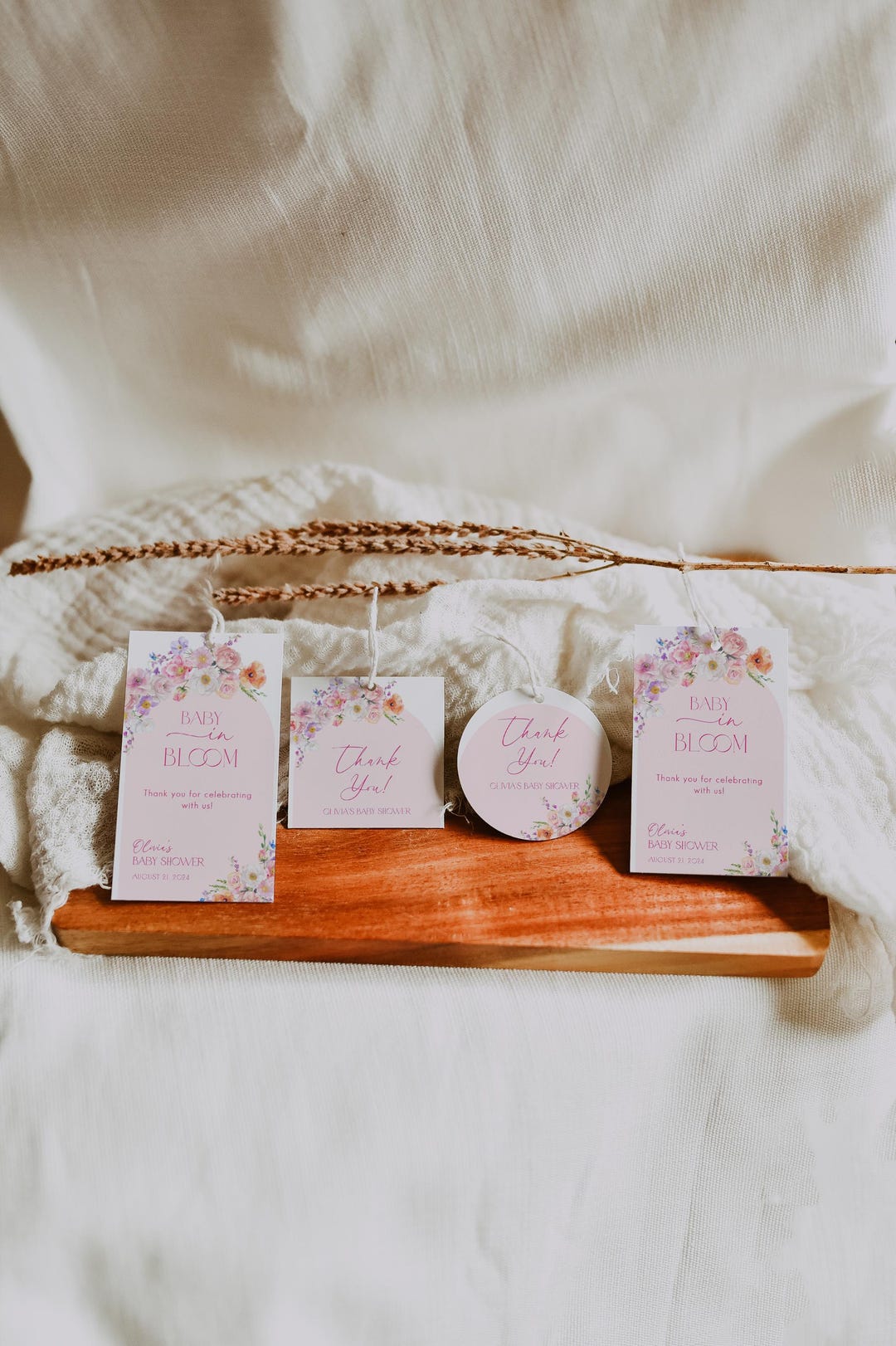 Editable Pink + Purple Floral Favor Tag, Bright Floral Baby in Bloom ...