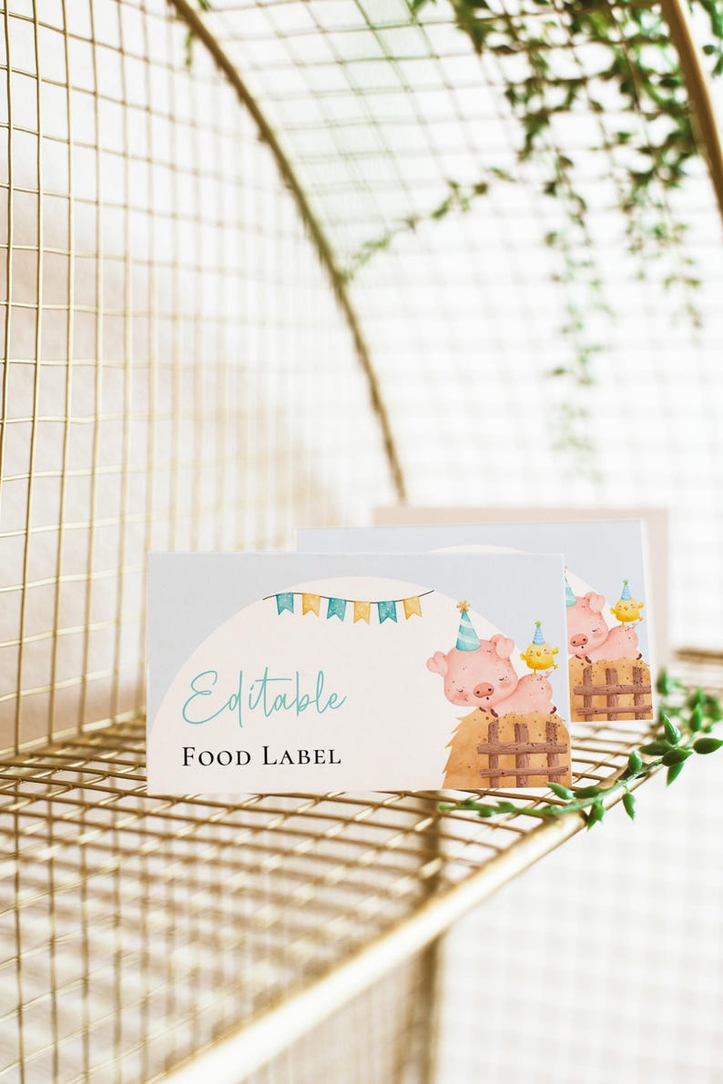 Editable Farm Animal Food Label, Barnyard Animal First Birthday Food ...