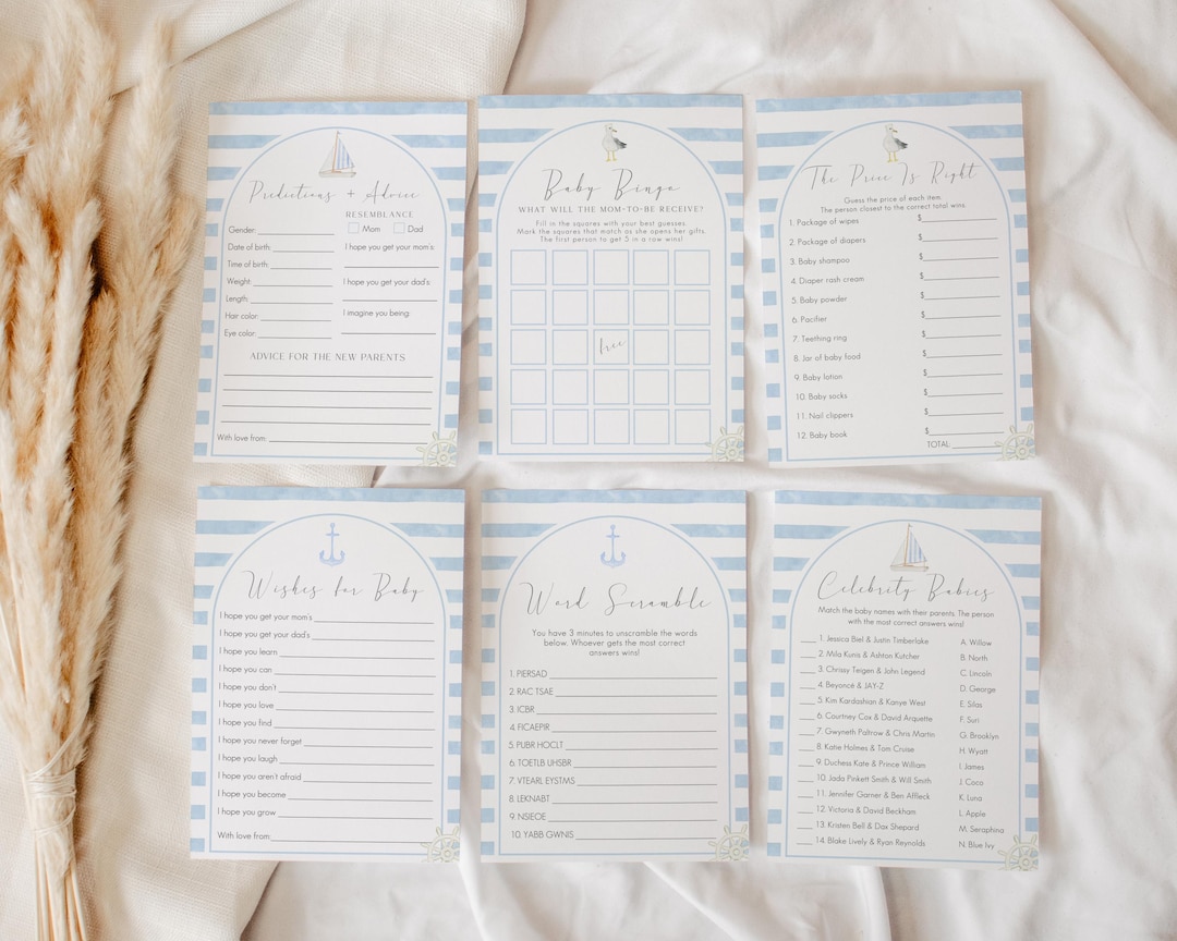Editable Nautical Baby Shower Game Bundle, Sailboat Baby Shower Game ...
