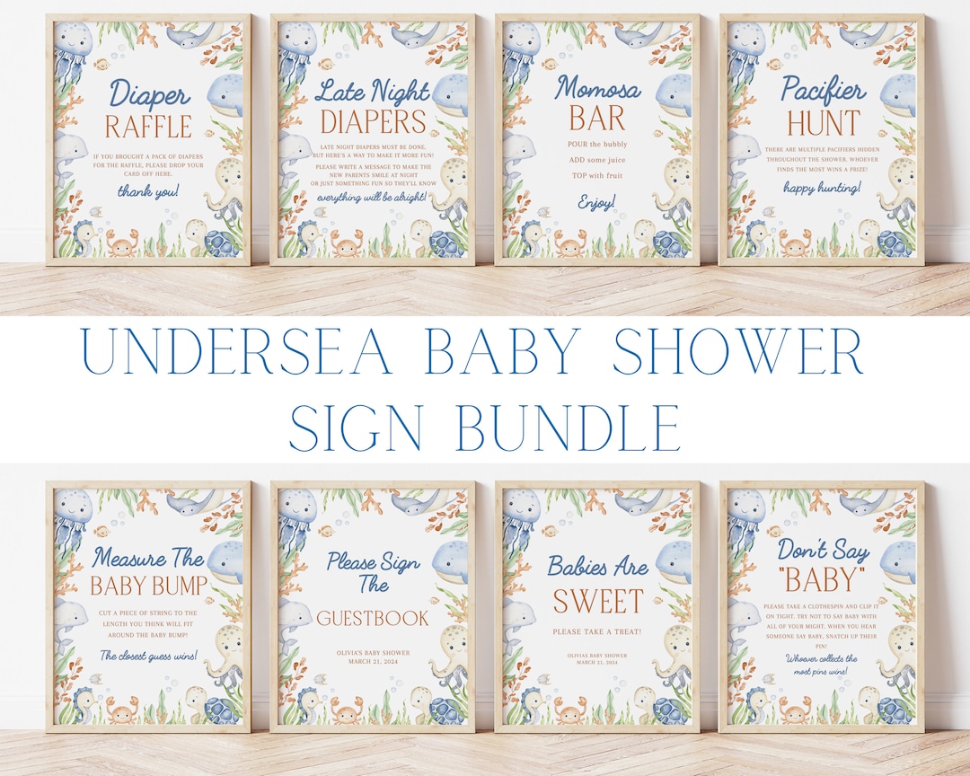 Editable Undersea Baby Shower Sign Bundle, Printable Ocean Baby Shower ...
