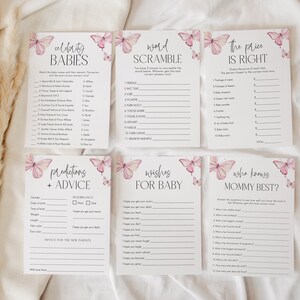 Editable Butterfly Baby Shower Game Bundle, Printable Pink Butterfly ...