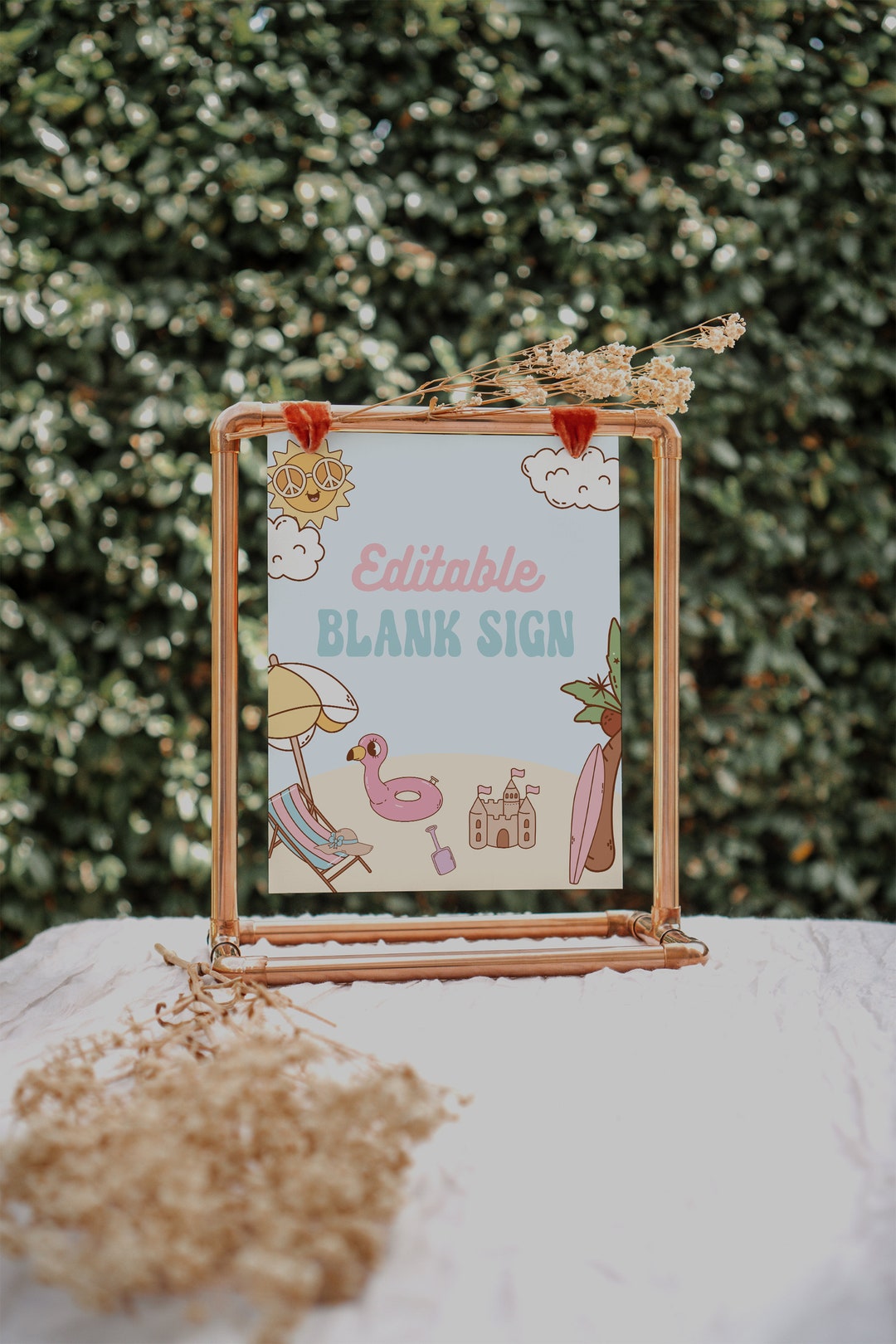 Retro Beach Birthday Party Blank Sign, Girls Groovy Pool Party Table ...
