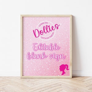 Editable Pink Glitter Doll Birthday Party Welcome Sign, Girl Birthday ...