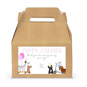 Editable Puppy Carrier Box Party Favor Label Template, Girl Puppy ...