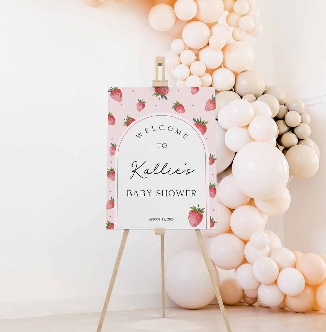 Editable Strawberry Welcome Sign Template , Printable Strawberry Baby ...