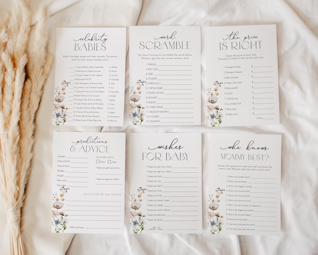 Editable Wildflower Baby Shower Game Bundle, Gender Neutral Dainty ...