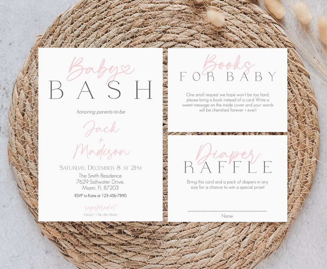 Editable Baby Bash Invitation Bundle, Simple Invite, Minimalist, Girl ...