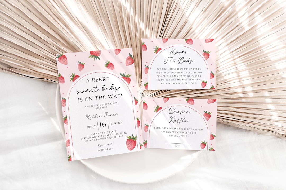 Editable Berry Sweet Baby Invitation Bundle, Printable Strawberry Baby ...