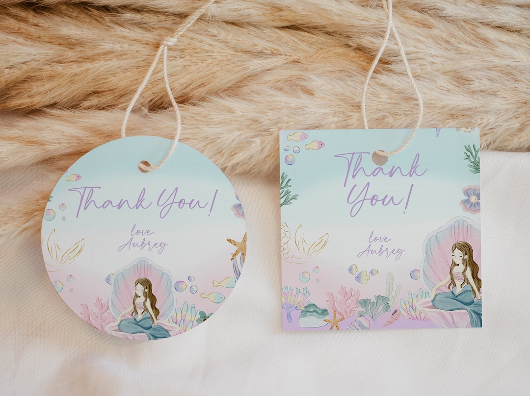 Mermaid Birthday Favor Tag, Girl Mermaid Birthday Party Decor, Pastel ...
