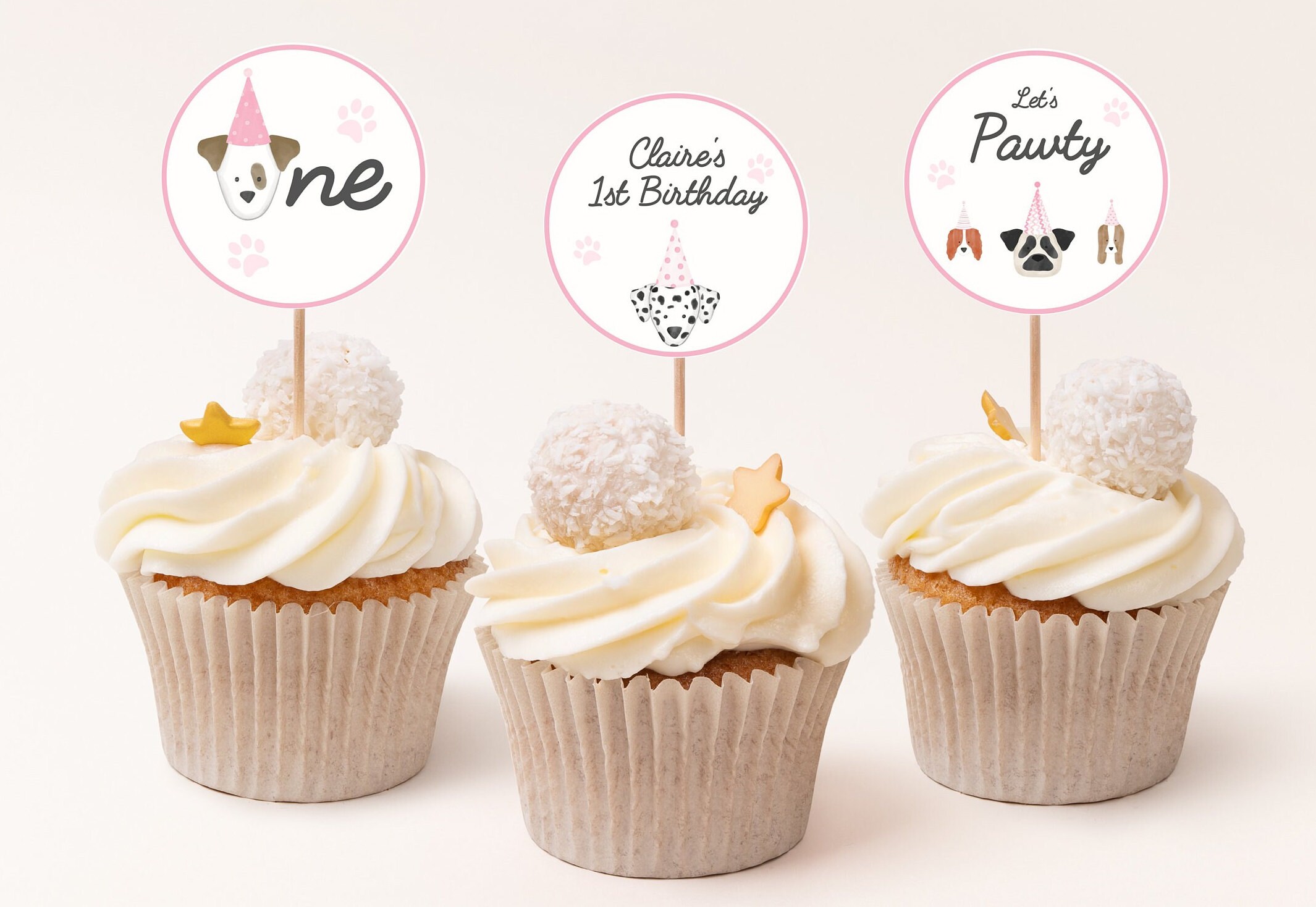 Editable Girl Dog Birthday Party Cupcake Toppers Pink Puppy - Etsy